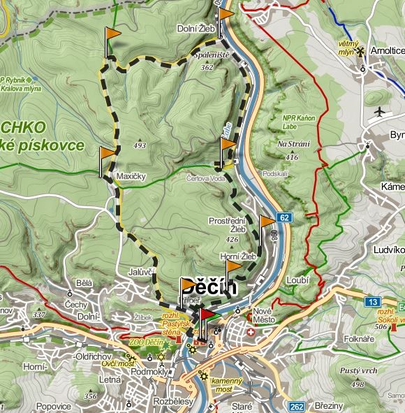 Turistická trasa okol Labe v Českém Švýcarsku